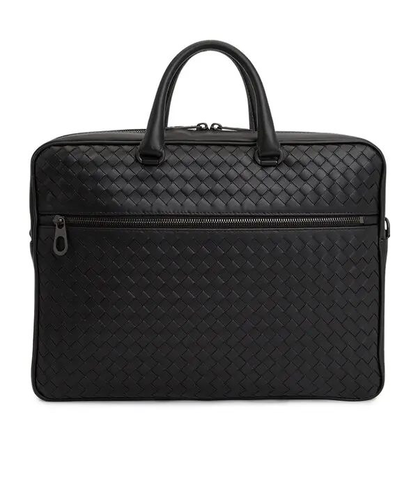 Bottega Veneta Intreciato Leather Briefcase - Black