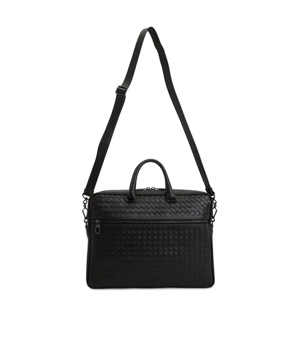 Bottega Veneta Intreciato Leather Briefcase - Black