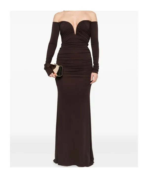 Elisabetta Franchi Off-the-shoulder Gathered Maxi Dress