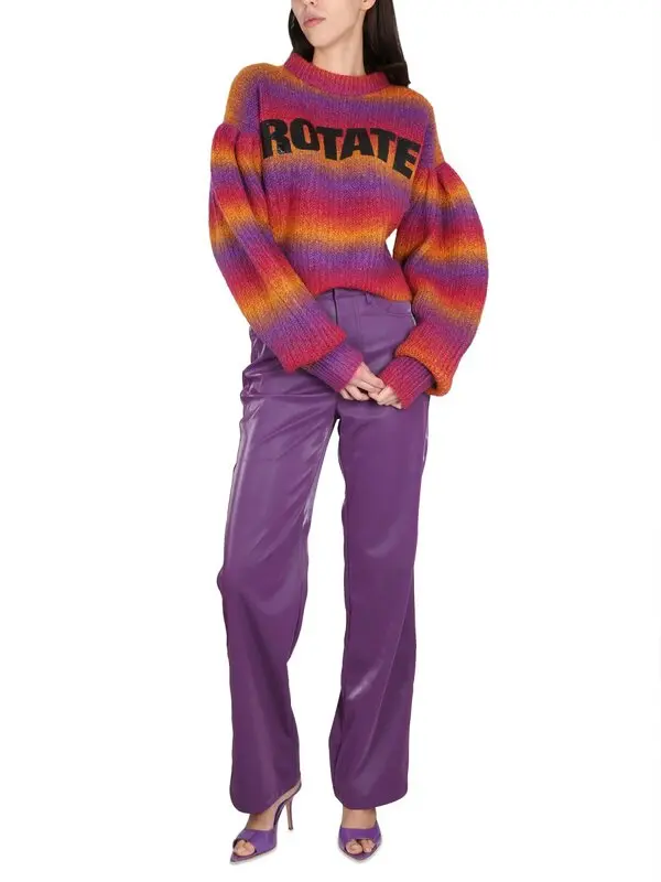 ROTATE BY BIRGER CHRISTENSEN Intarsia-logo Striped Cropped Jumper - Brown