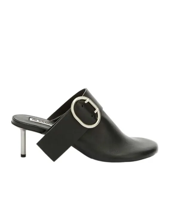 JIL SANDER Buckled Heeled Mules - Black