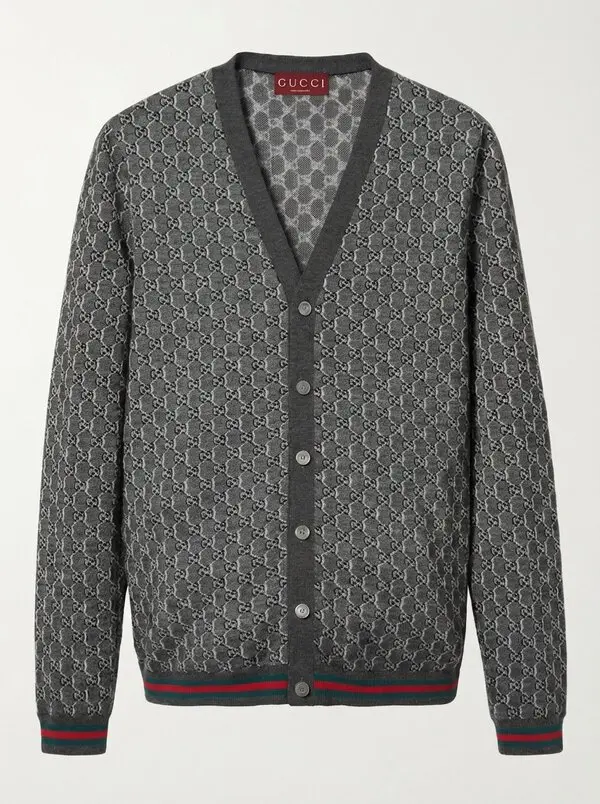 Gucci Monogrammed V-neck Cardigan - Light Gray/black