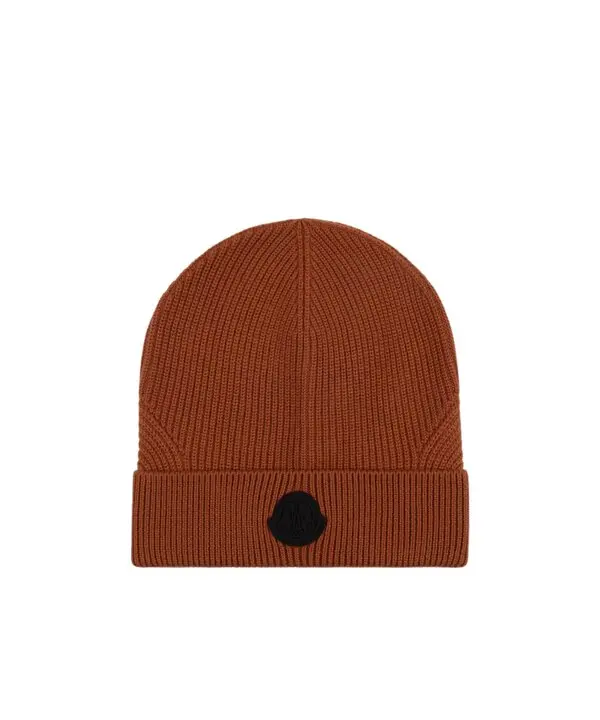 Moncler Ribbed Logo-patch Beanie - Brown