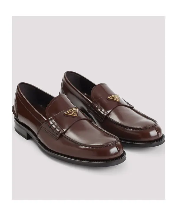 Prada Triangle Logo Slip-on Loafers - Brown