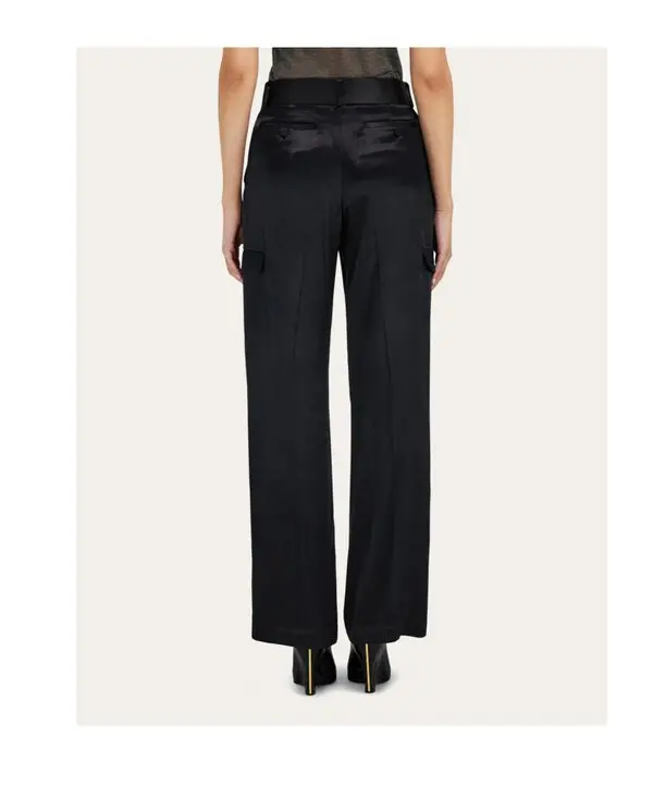 FERRAGAMO Belted Waist Satin Cargo Trousers