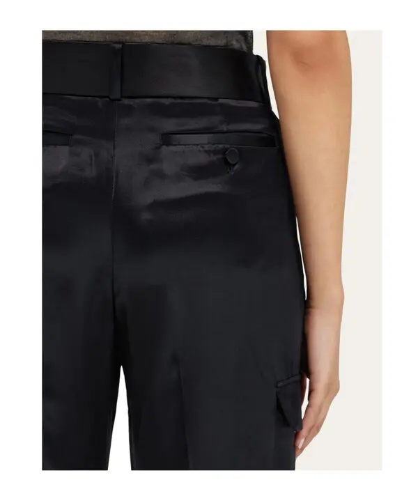 FERRAGAMO Belted Waist Satin Cargo Trousers