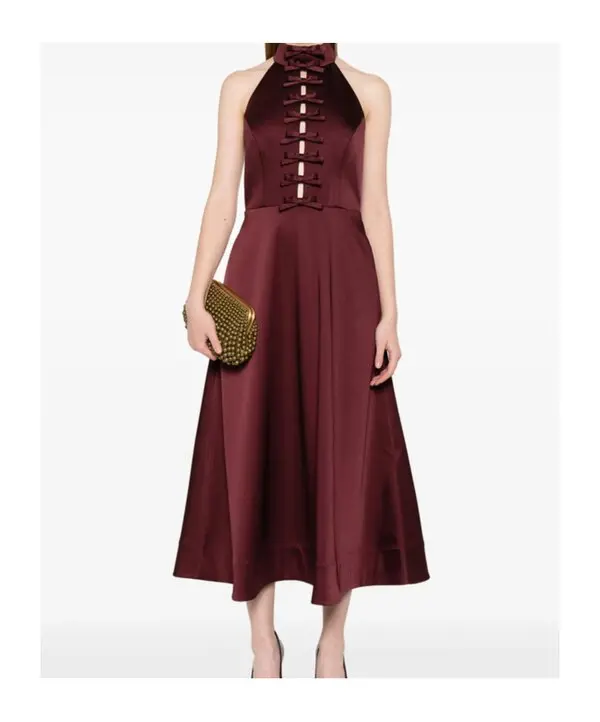 Rebecca Vallance Merlot Midi Dress With Bow Detail - Red