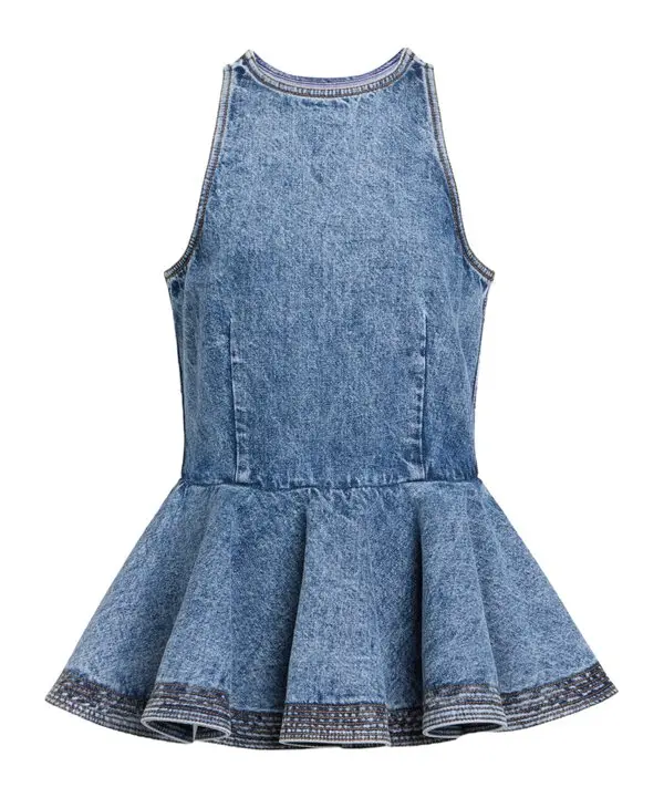 Alaïa Peplum Halter Neck Denim Top - Blue