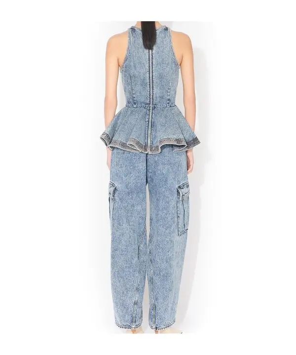 Alaïa Peplum Halter Neck Denim Top - Blue