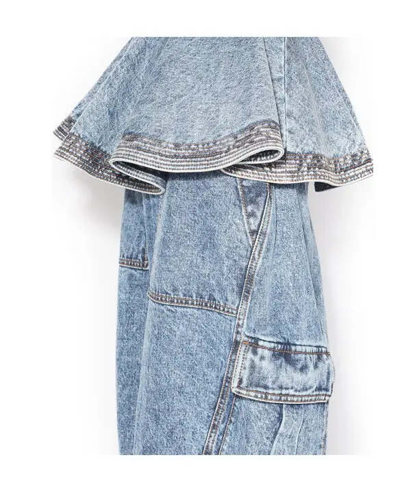 Alaïa Peplum Halter Neck Denim Top - Blue