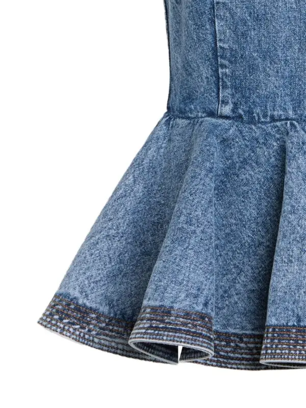 Alaïa Peplum Halter Neck Denim Top - Blue