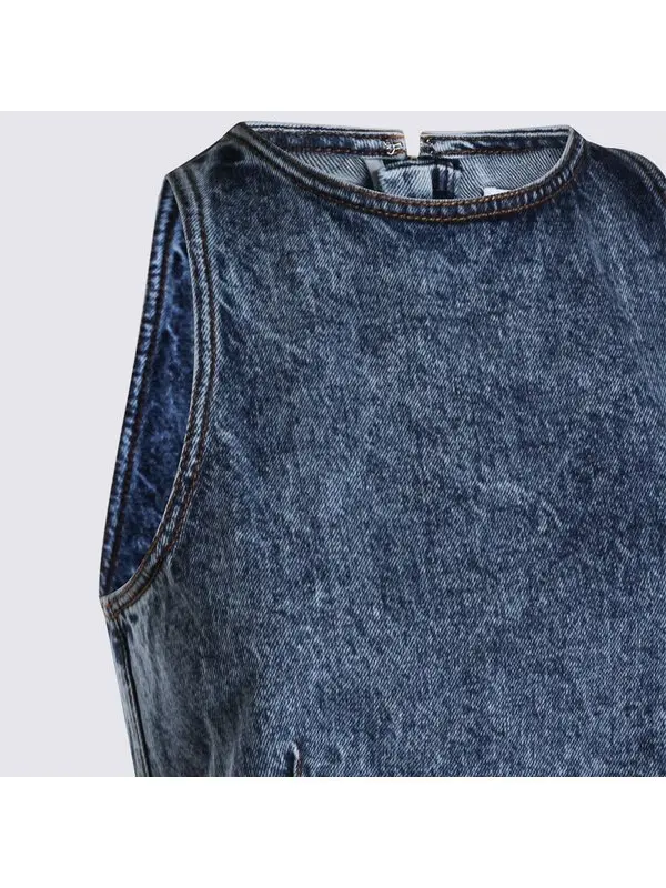 Alaïa Peplum Halter Neck Denim Top - Blue