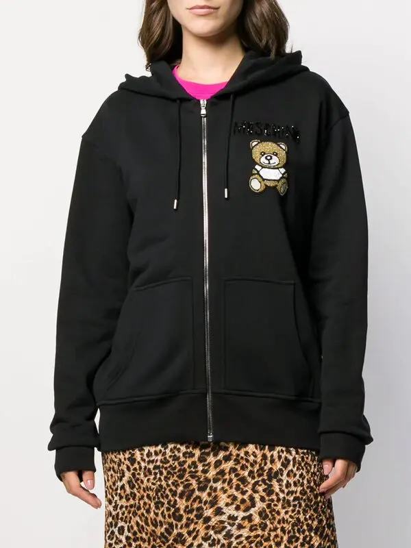 Moschino Embellished Teddy Bear Zip-up Hoodie
