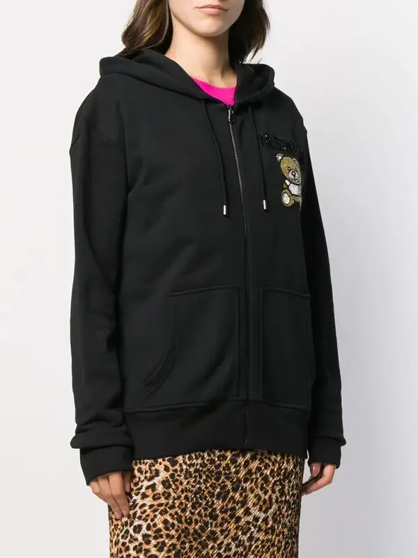 Moschino Embellished Teddy Bear Zip-up Hoodie