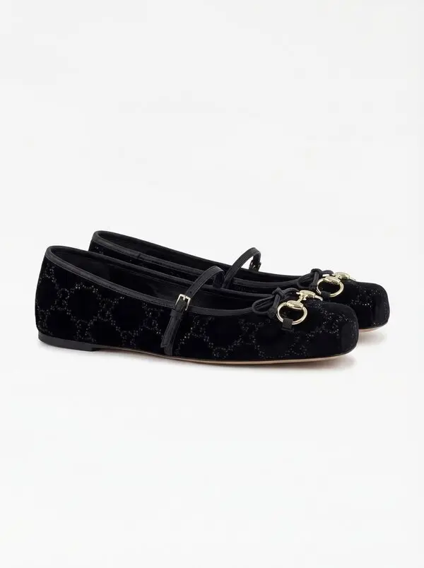 Gucci Gg Crystal Horsebit Ballet Flat - Black