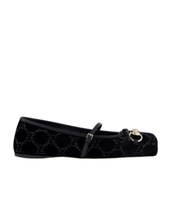 Gucci Gg Crystal Horsebit Ballet Flat - Black