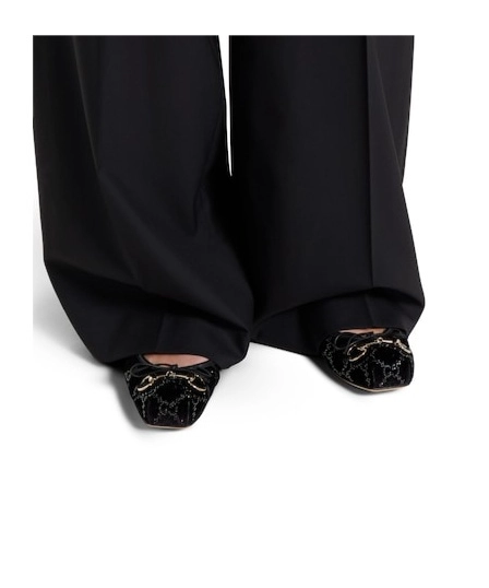 Gucci Gg Crystal Horsebit Ballet Flat - Black
