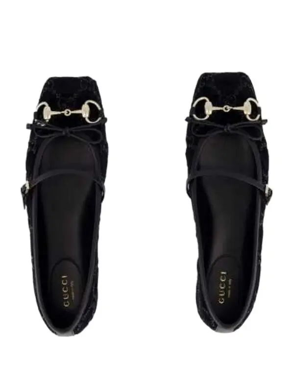Gucci Gg Crystal Horsebit Ballet Flat - Black