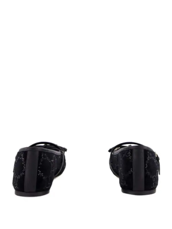 Gucci Gg Crystal Horsebit Ballet Flat - Black