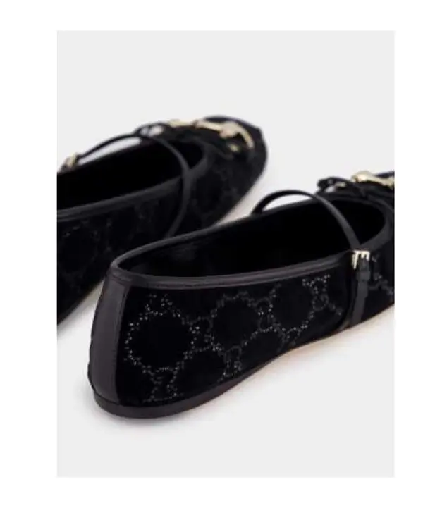 Gucci Gg Crystal Horsebit Ballet Flat - Black