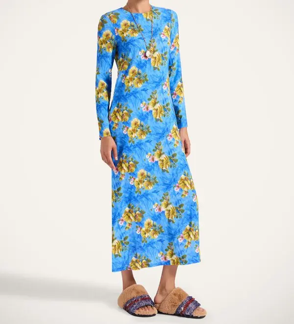 La DoubleJ Long-sleeve Floral Print Maxi Dress - Light Blue