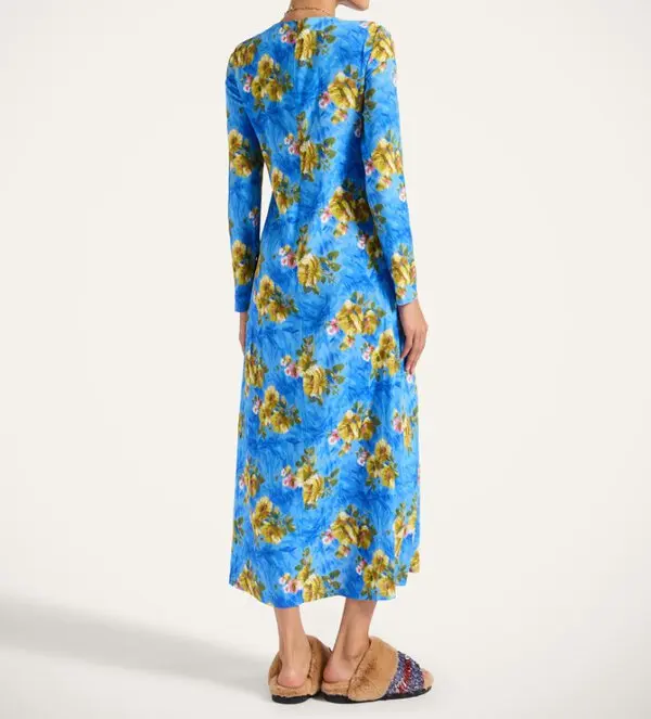 La DoubleJ Long-sleeve Floral Print Maxi Dress - Light Blue