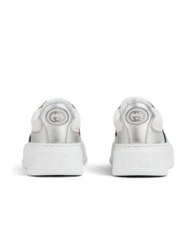 Gucci White And Platform Sneakers With Web Tri-band Detail
