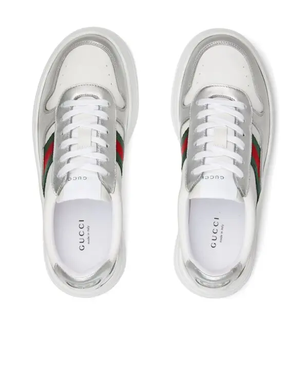 Gucci White And Platform Sneakers With Web Tri-band Detail