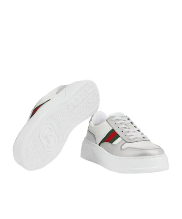 Gucci White And Platform Sneakers With Web Tri-band Detail