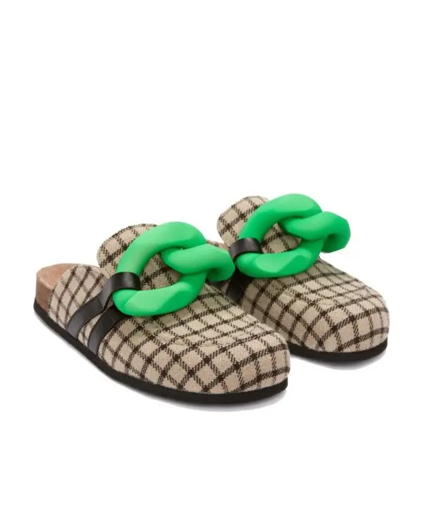 J.W.ANDERSON Checkered Round Toe Chain Detail Slippers - Multicolor