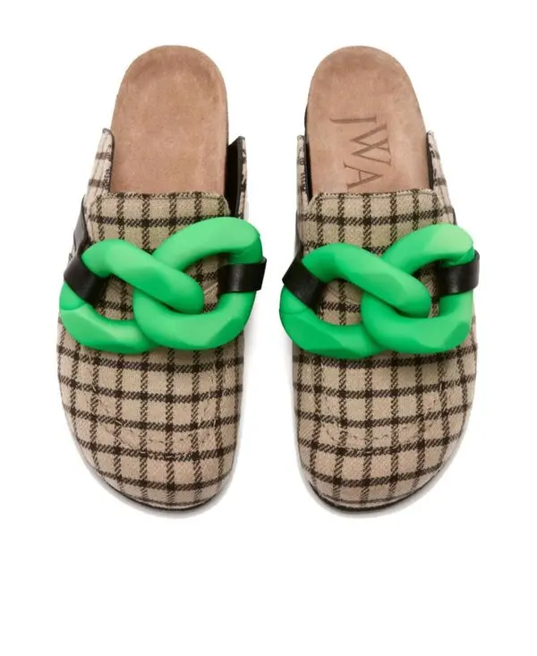 J.W.ANDERSON Checkered Round Toe Chain Detail Slippers - Multicolor