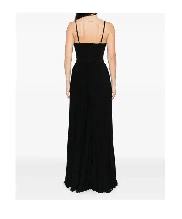 Elisabetta Franchi Pleated Maxi Dress With Belt - Black