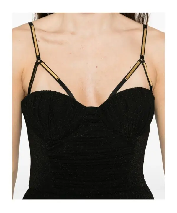 Elisabetta Franchi Pleated Maxi Dress With Belt - Black