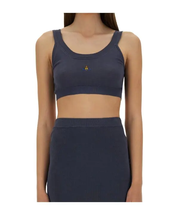 VIVIENNE WESTWOOD Logo Embroidered Cropped Top - Black