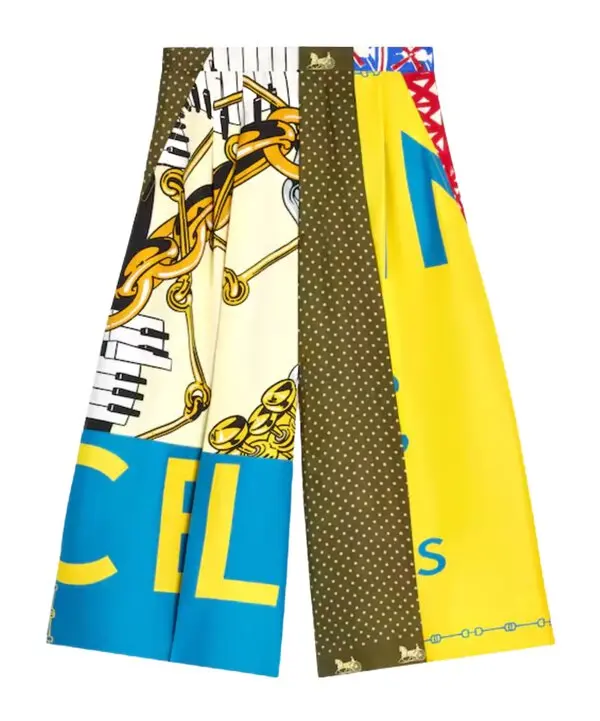 Celine Cropped Trousers In Silk Twill With Printed Patterns - No