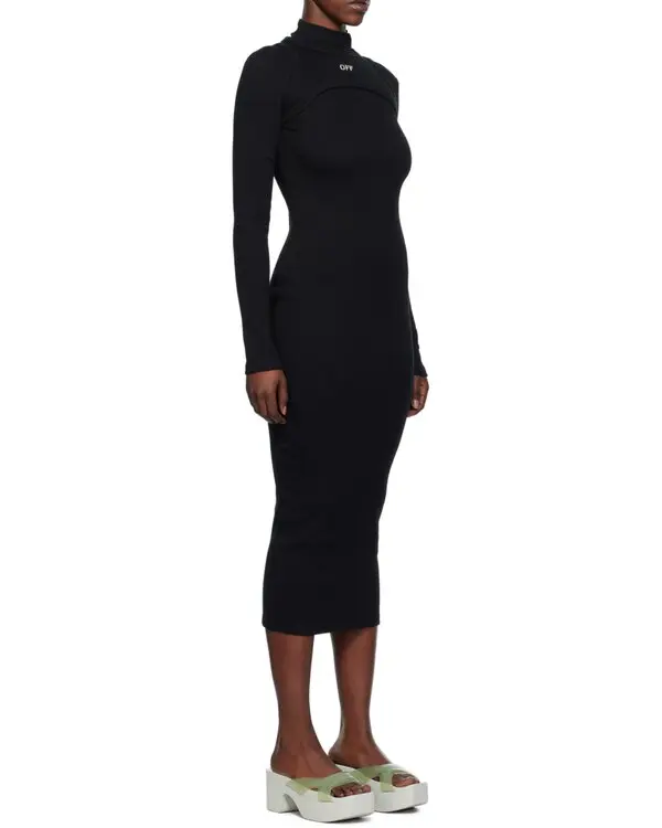 Off-White High-neck Stretch Maxi Dress With Logo Detail - Black