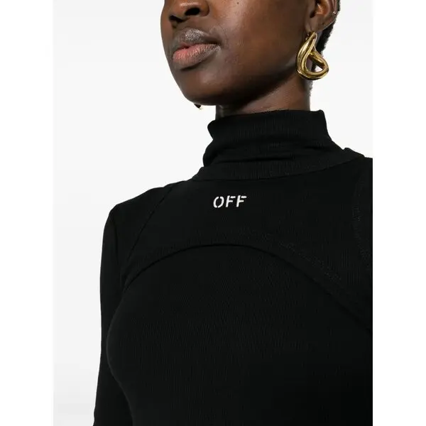 Off-White High-neck Stretch Maxi Dress With Logo Detail - Black
