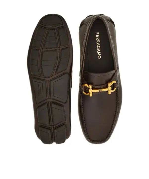FERRAGAMO Gancini Buckle Penny Driver Loafers - Black