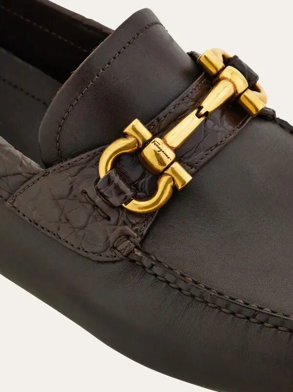 FERRAGAMO Gancini Buckle Penny Driver Loafers - Black
