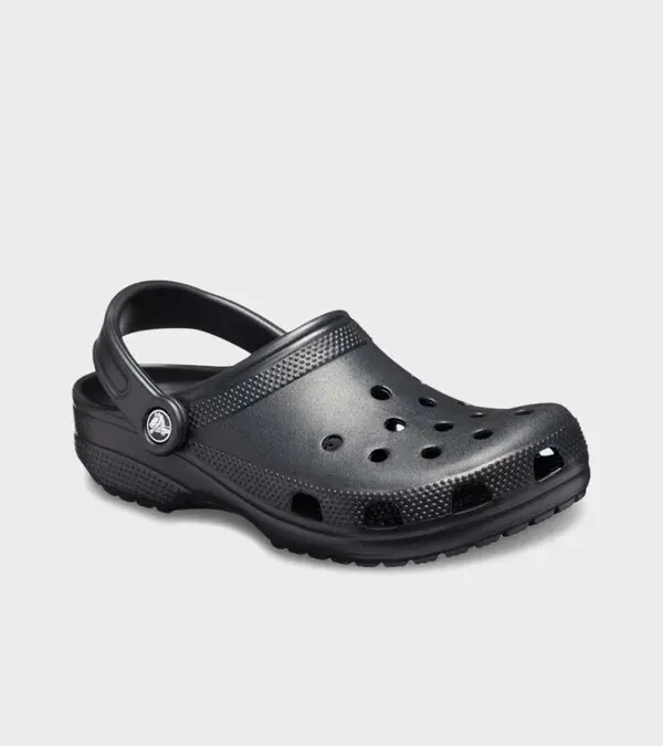 CROCS Round Toe Clogs With Heel Strap - Black