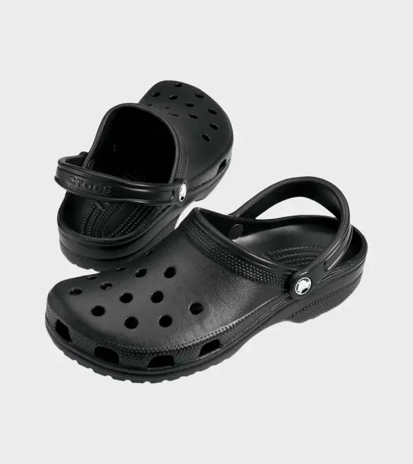 CROCS Round Toe Clogs With Heel Strap - Black