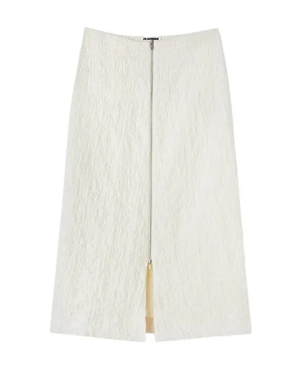 JIL SANDER Textured-finish High Waist Zip-up Midi Skirt - White