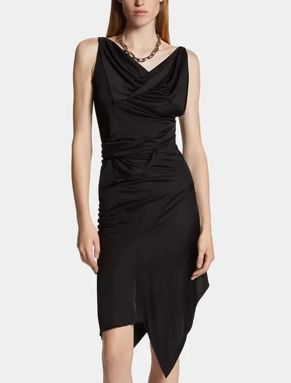Dsquared2 Cowl Neck Asymmetrical Hem Midi Dress - Black