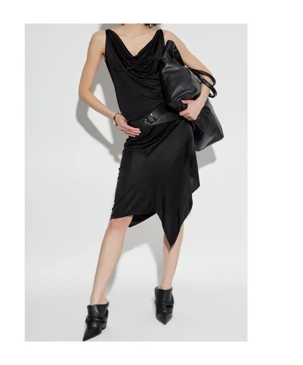 Dsquared2 Cowl Neck Asymmetrical Hem Midi Dress - Black