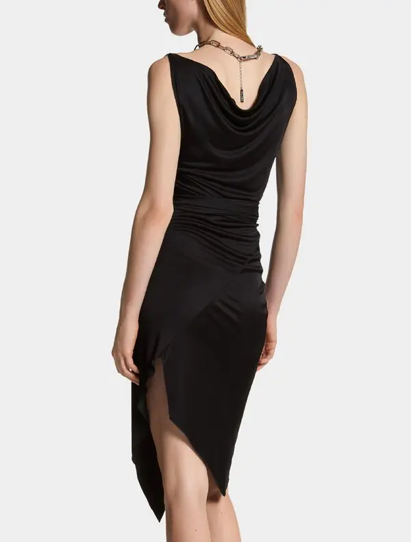 Dsquared2 Cowl Neck Asymmetrical Hem Midi Dress - Black