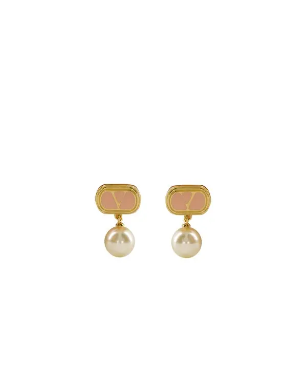 Valentino Garavani Vlogo Signature Embellished Pearl Drop Earrings - Golden
