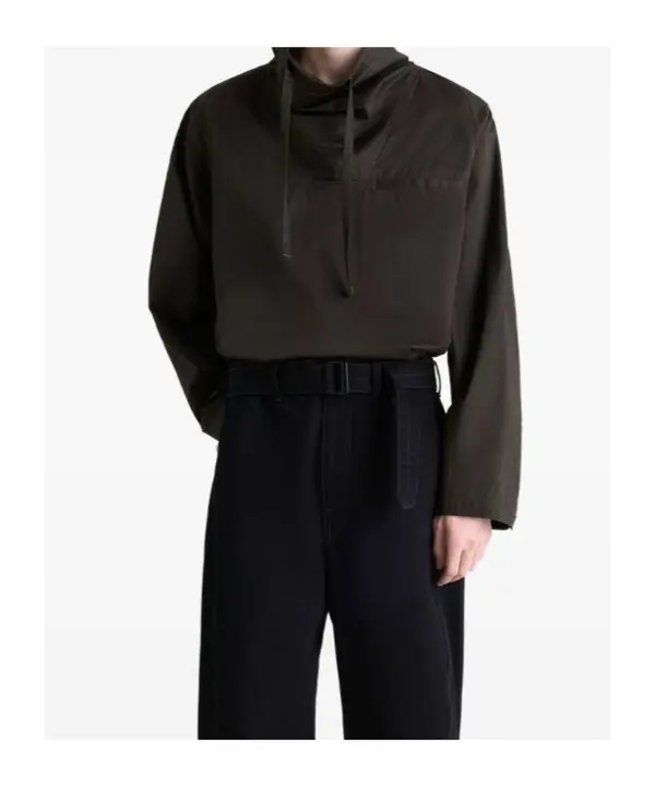 LEMAIRE Long Sleeve Drawstring Sweatshirt - Brown