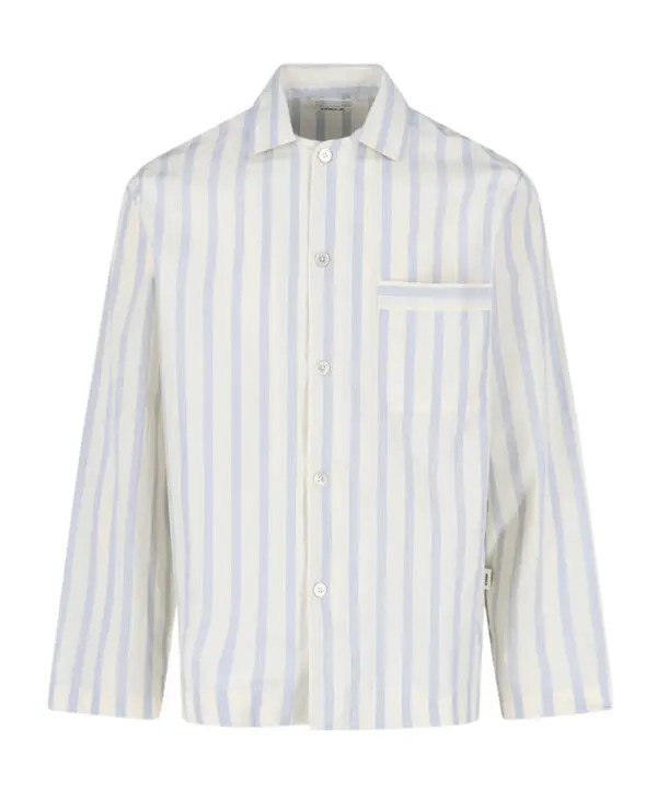 TEKLA Striped Long-sleeved Shirt Pajamas - White
