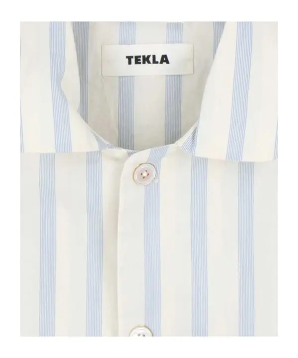 TEKLA Striped Long-sleeved Shirt Pajamas - White
