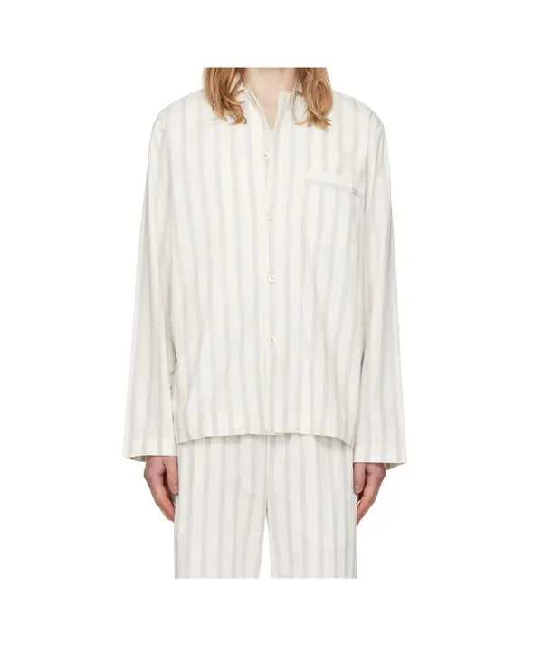 TEKLA Striped Long-sleeved Shirt Pajamas - White